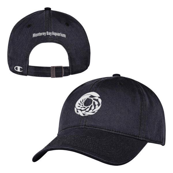 Champion adult black logo baseball hat | Monterey Bay Aquarium Store